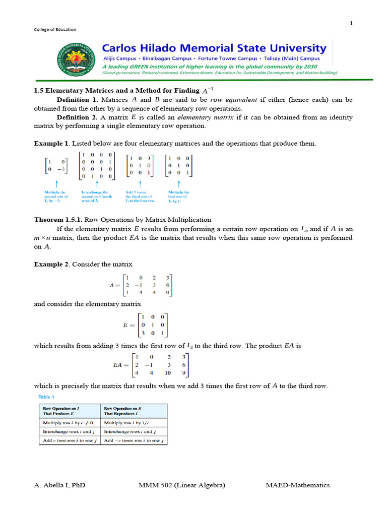 Linear Algebra Chapter 1 Matrices Part 2 | PDF | Matrix (Mathematics ...
