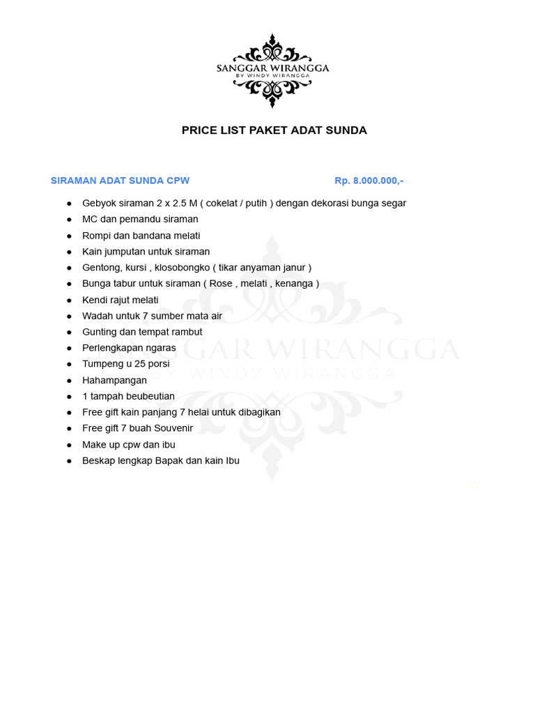 Price List Paket Adat Sunda 2023 | PDF