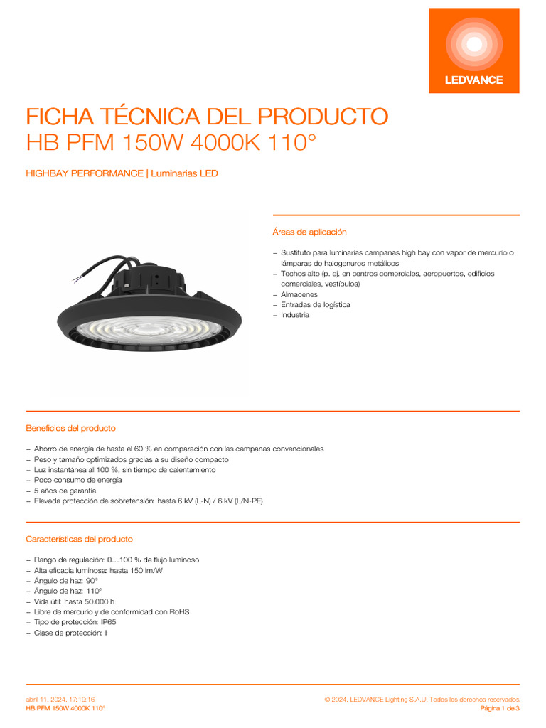Ficha Técnica Del Producto Ficha Técnica Del Producto HB PFM 150W 4000K 110° | PDF | Diodo ...