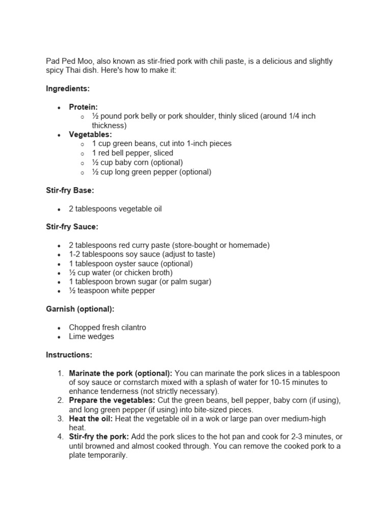 Pad Ped Moo | PDF | Stir Frying | Sauce