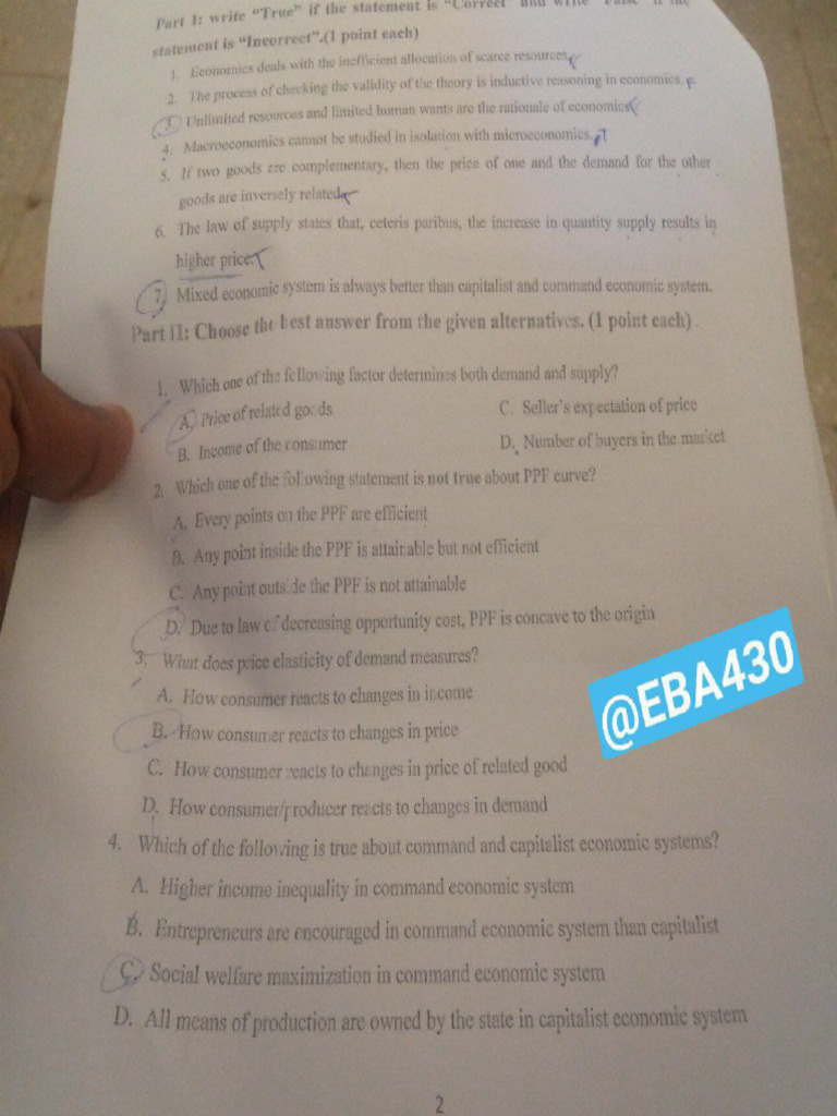 DBU Economics mid exam EthioFreshmanApp | PDF