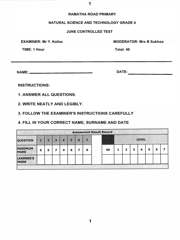 Grade 4 Nst Exam Term 2 | PDF