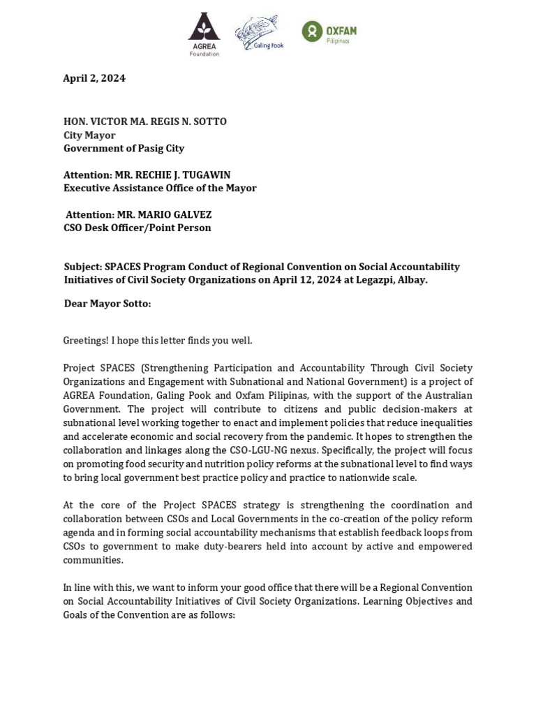 Pasig City Convention Invitation Letter | PDF | Accountability | Policy