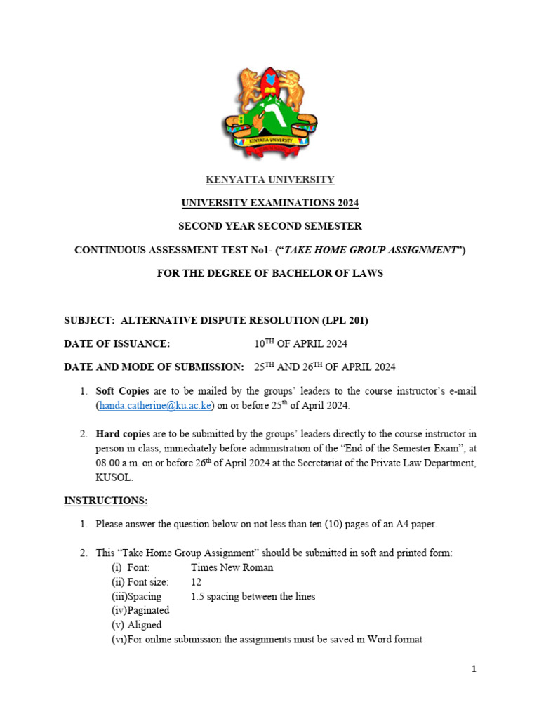 PDF. Group 4, Adr Take Home Cat, Kusol, April 2024 | PDF | Arbitration | Public Law