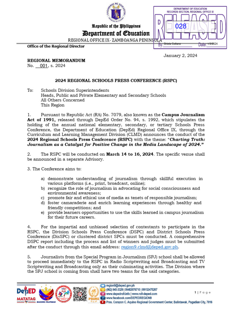 Memorandum On The 2024 Regional Schools Press Conference | PDF | Plagiarism | Information