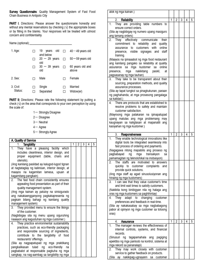 Survey Questionnaire Sample | PDF