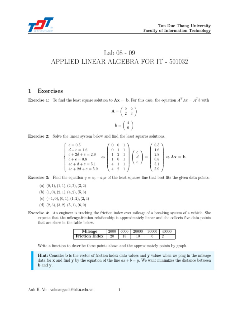 Lab08 09 | Download Free PDF | Least Squares | Equations