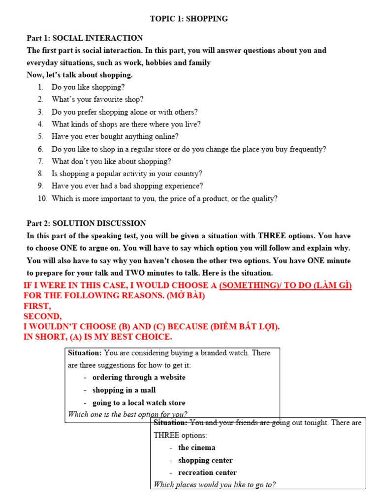 Speaking Topic 1 - Shopping | PDF | Human Communication | Marketing