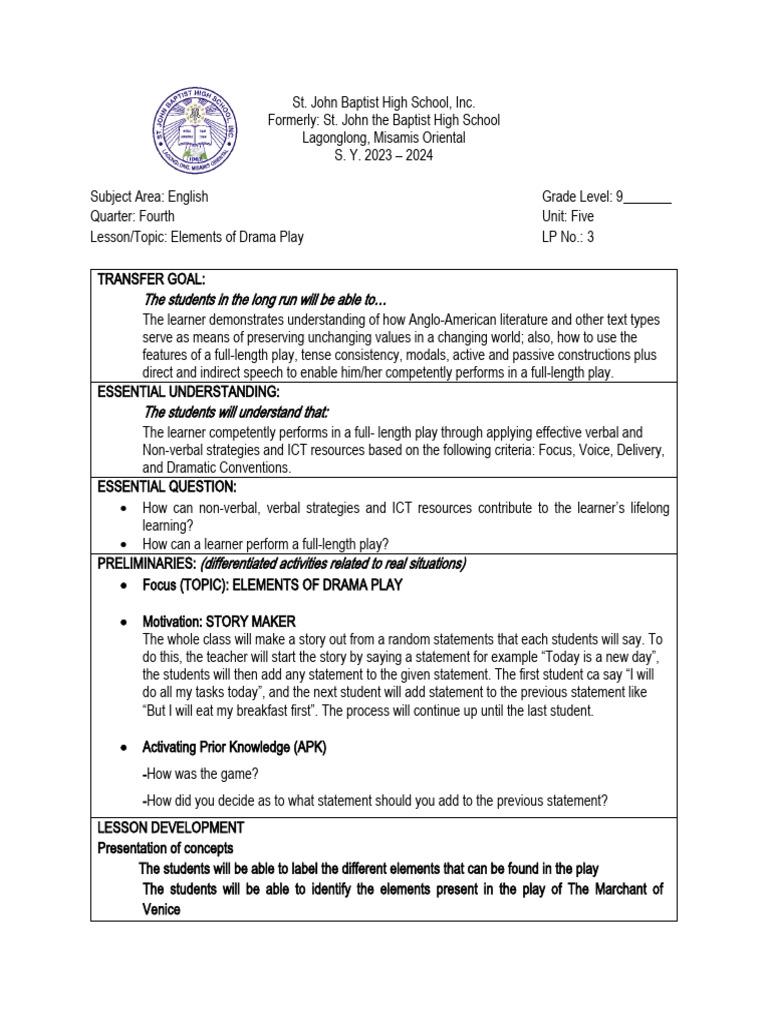 Elements of Drama Play LP | PDF | Learning | Educational Technology