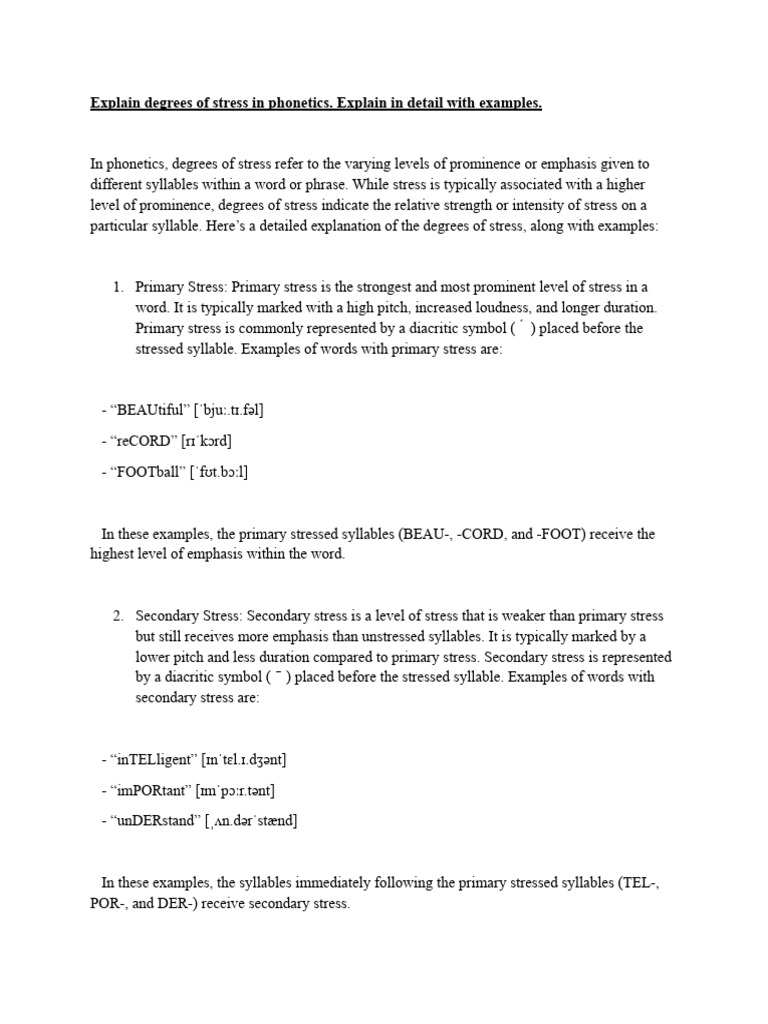 degrees of stress in phonetics | PDF | Stress (Linguistics) | Human ...
