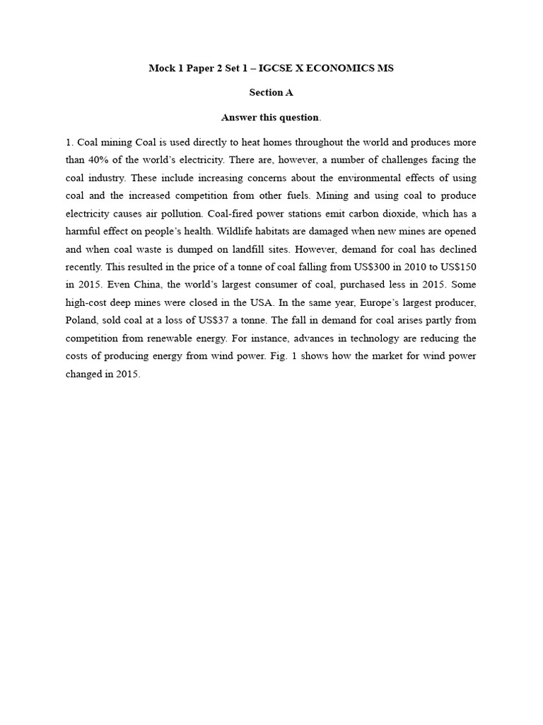 IGCSE - Mock 2 Econ Paper 2 MS | PDF | Coal | Mining