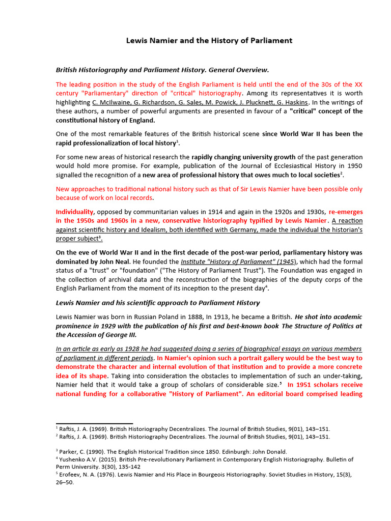Lewis Namier and The History of Parliament | PDF | Liberal Arts Education