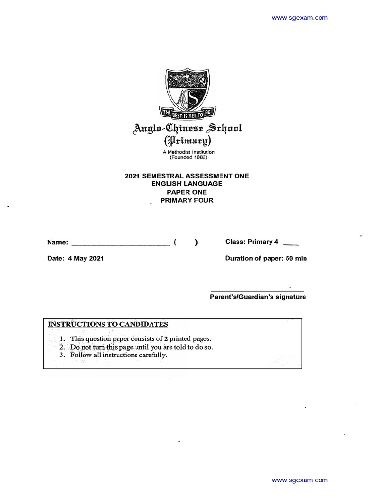 2021 P4 English Semestral Assessment 1 ACSP | PDF