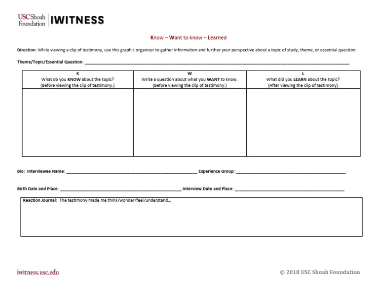 KWL Graphic Organizer | PDF