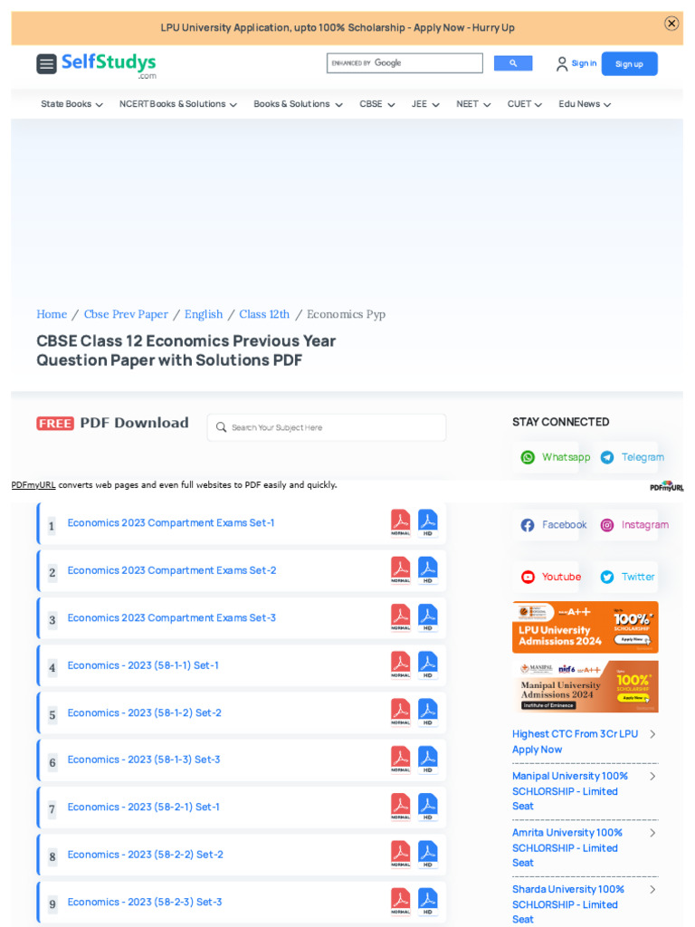 WWW Selfstudys Com Books Cbse-Prev-Paper English Class-12th Economics-Pyp 1408 | PDF | Business