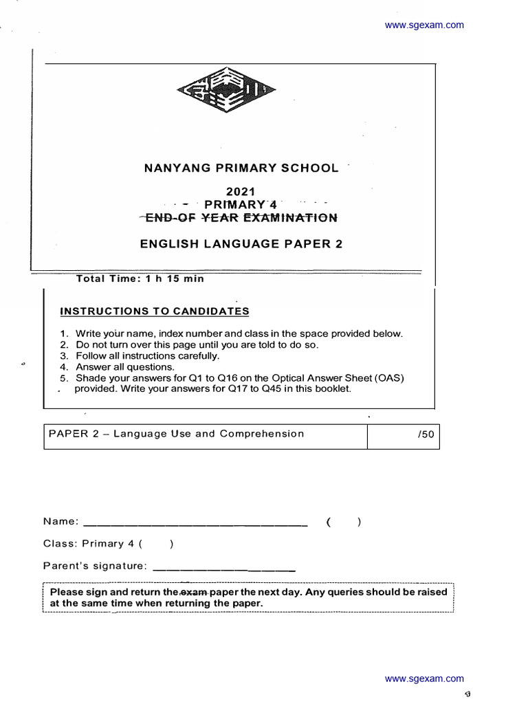 Primary 4 English Exam Guide | PDF