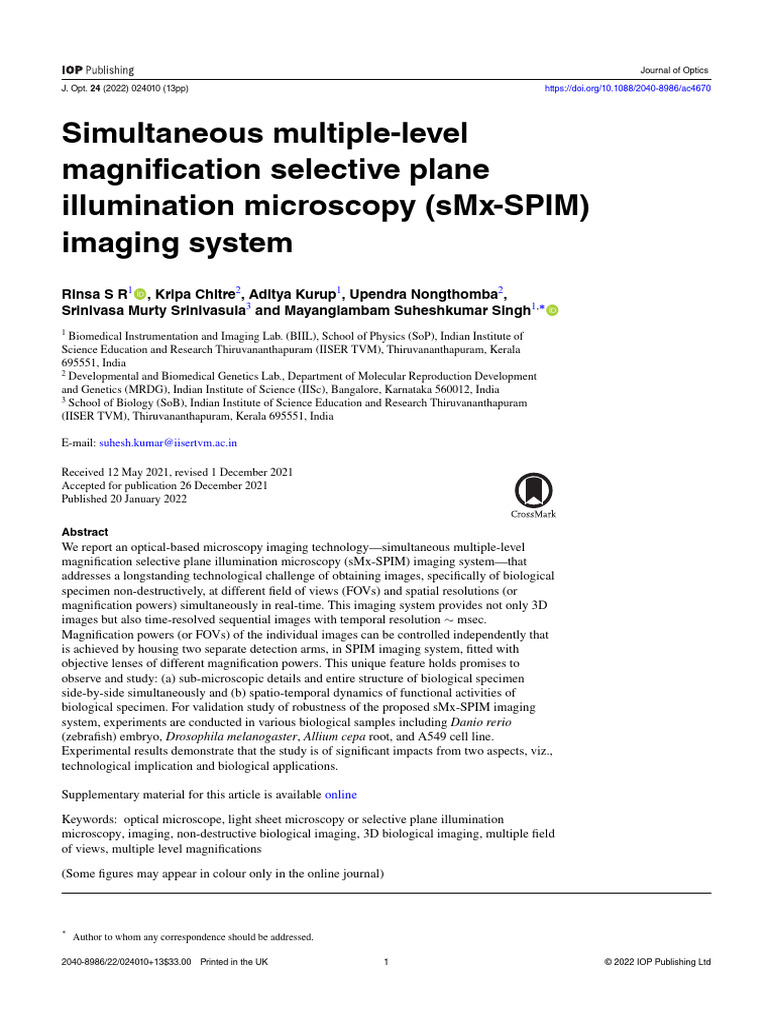 2022 - Simultaneous Multiple-Level Magnification Selective Plane Illumination Microscopy (sMx ...