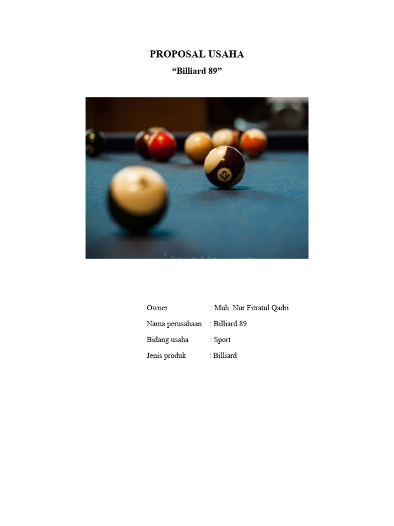 Proposal Usaha Billiard 89 | PDF | Bisnis | Hukum