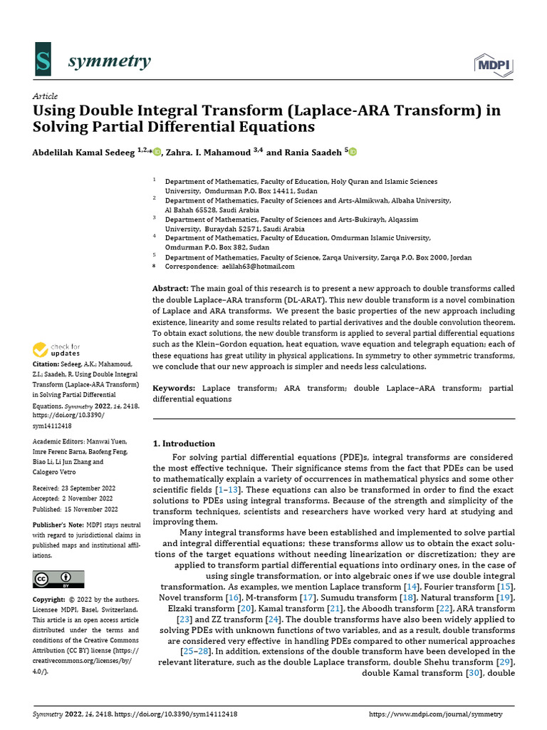 Using Double Integral Transform Laplace Ara Transf 1 Pdf Partial