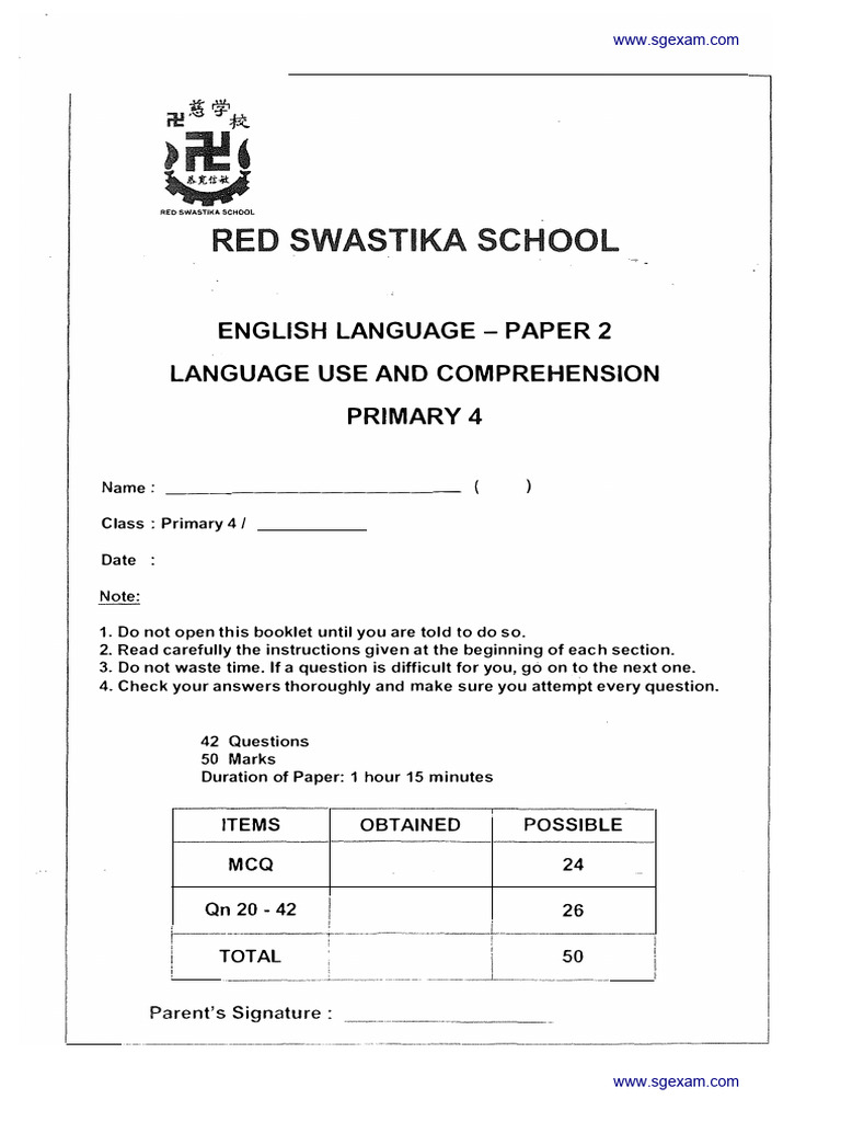 Primary 4 English Exam Paper 2 | PDF