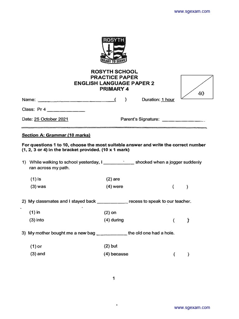 2021-P4-English-Semestral Assessment 2-Rosyth | PDF