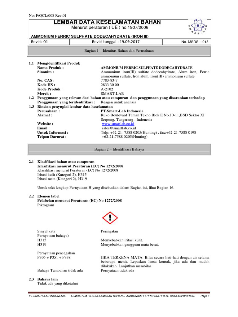 MSDS Ammonium Ferric Sulphate Dodecahydrate | PDF