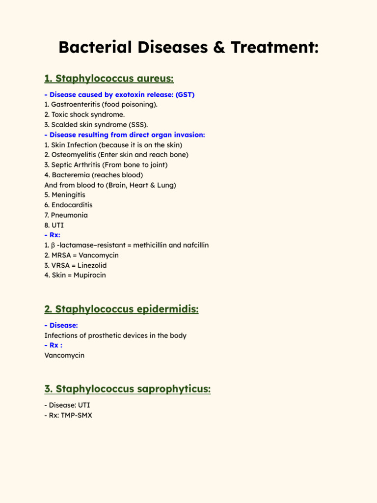 Bacterial Infections and Treatments Overview | PDF | Streptococcus ...