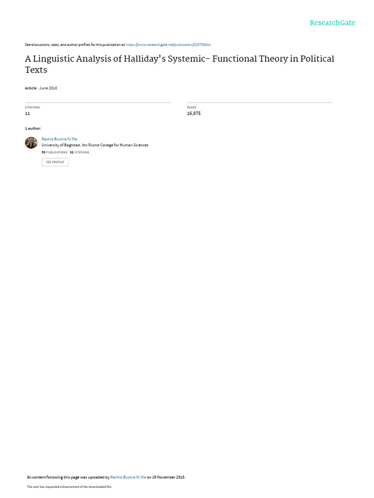 A Linguistic Analysis of Halliday | PDF | Cognitive Science | Linguistics