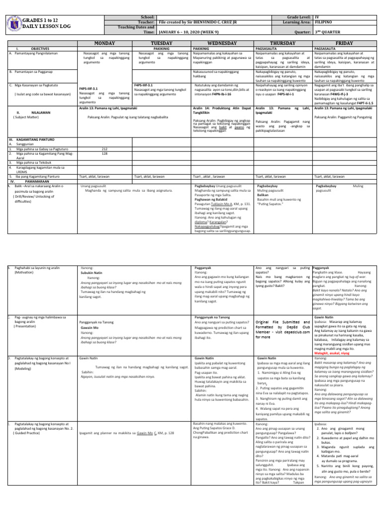 DLL - Filipino 4 - Q3 - W9 | PDF