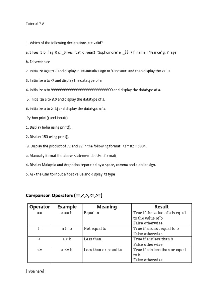 Python Tute 1 | PDF | Data Type | Computer Programming