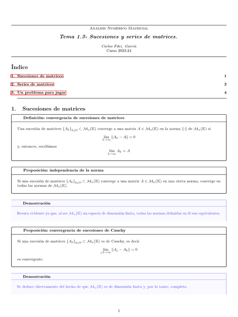 Tema 1.3 - Sucesiones y series de matrices | PDF | Matriz (Matemáticas) | Relaciones matematicas