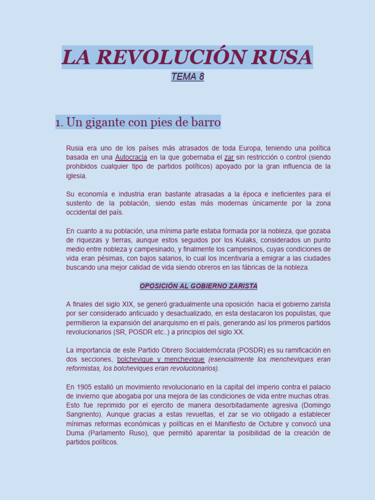 La Revolución Rusa | PDF | Imperio ruso | revolución rusa
