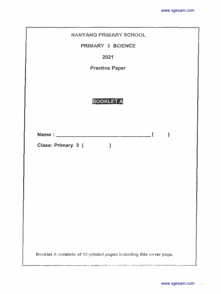 2021 P3 Science Practice Paper Nanyang | PDF