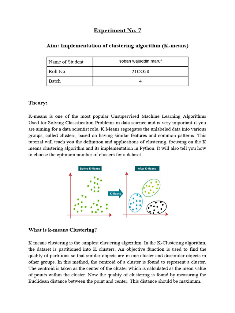 Exp 7 | PDF | Cluster Analysis | Statistical Classification