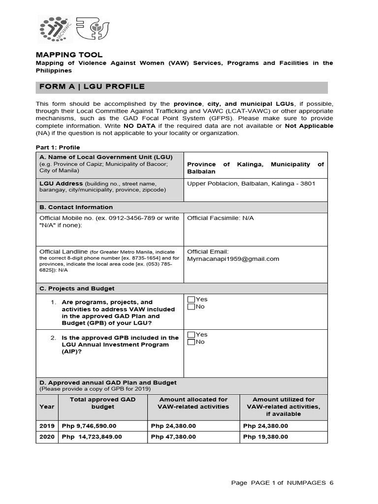 VAW Mapping Tool Form A | PDF | Psychosocial | Human Rights