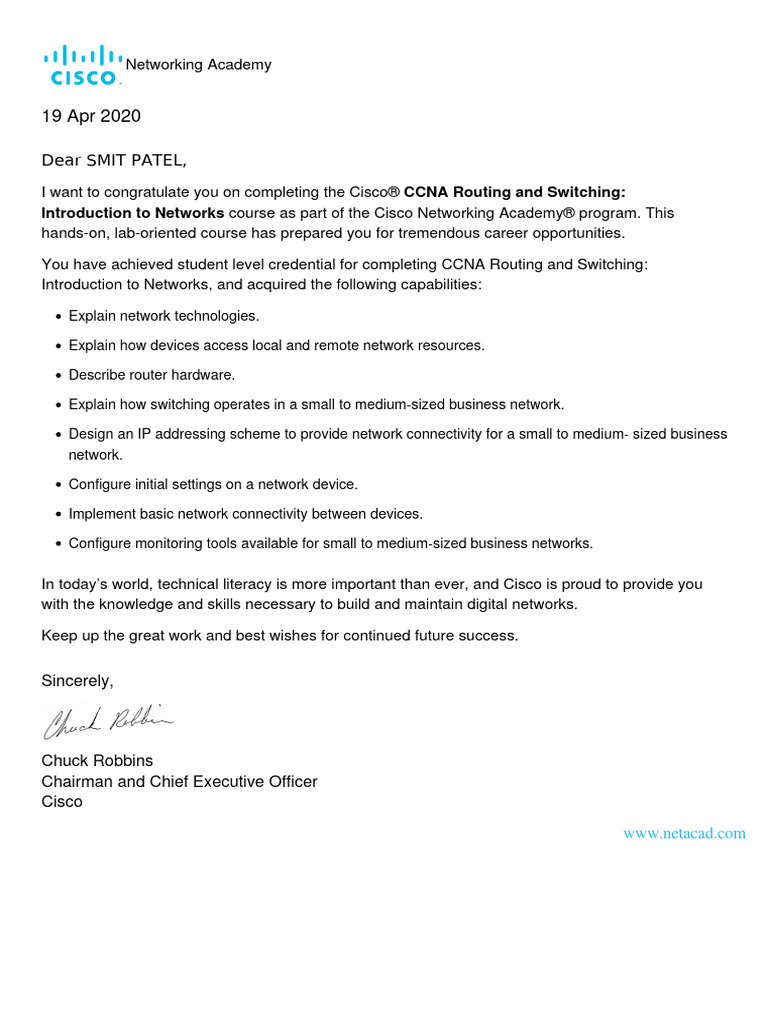 CCNA Letter | PDF | Business | Technology & Engineering