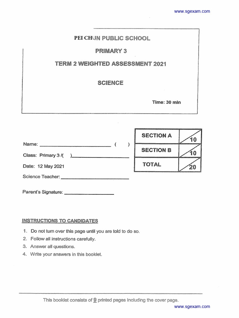 2021-P3-Science-Weighted Assessment 2-PeiChun | PDF