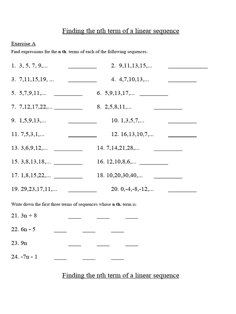 Finding The NTH Term of A Linear Sequence Homework | PDF | Mathematics ...