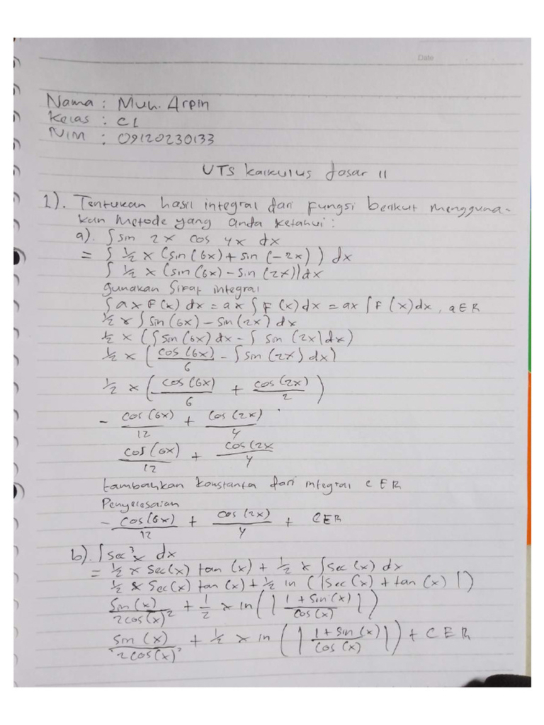 uts kalkulus dasar II | PDF