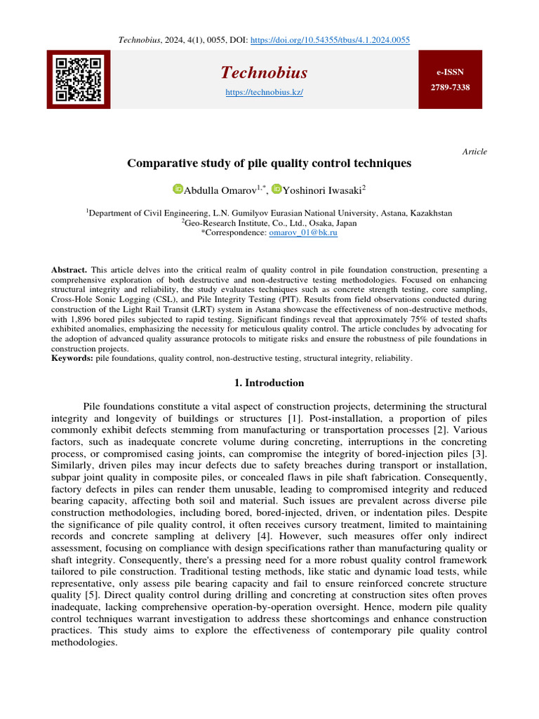 Comparative Study of Pile Quality Control Techniqu | PDF | Deep ...