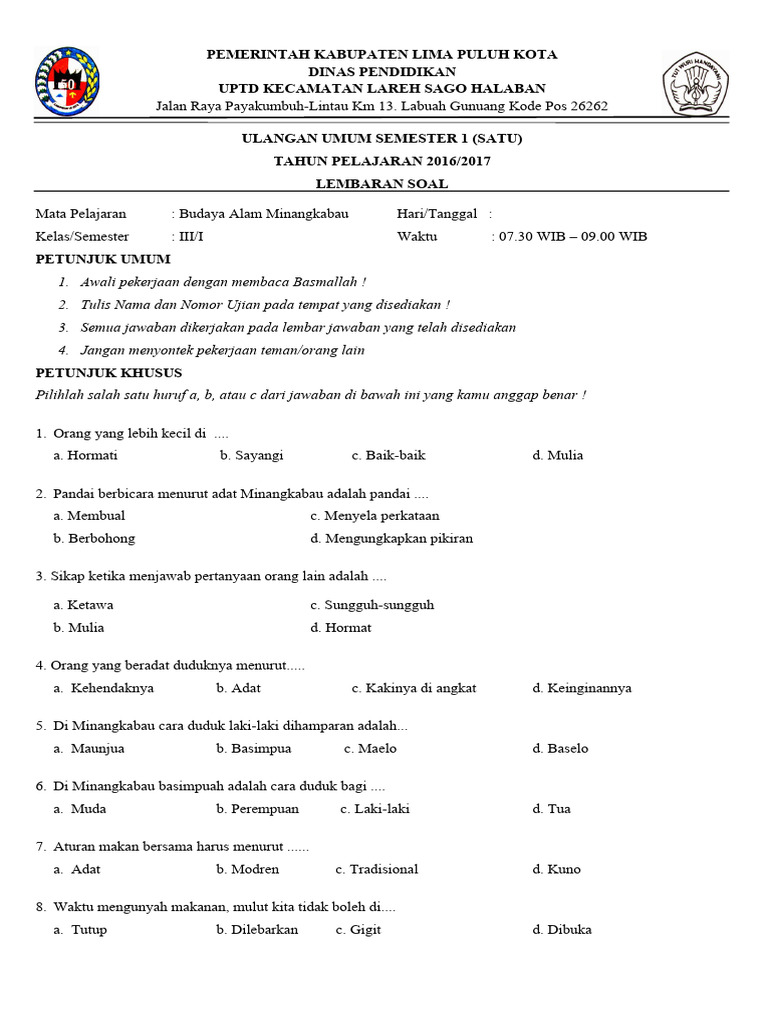 Soal Bam KLS 3 | PDF