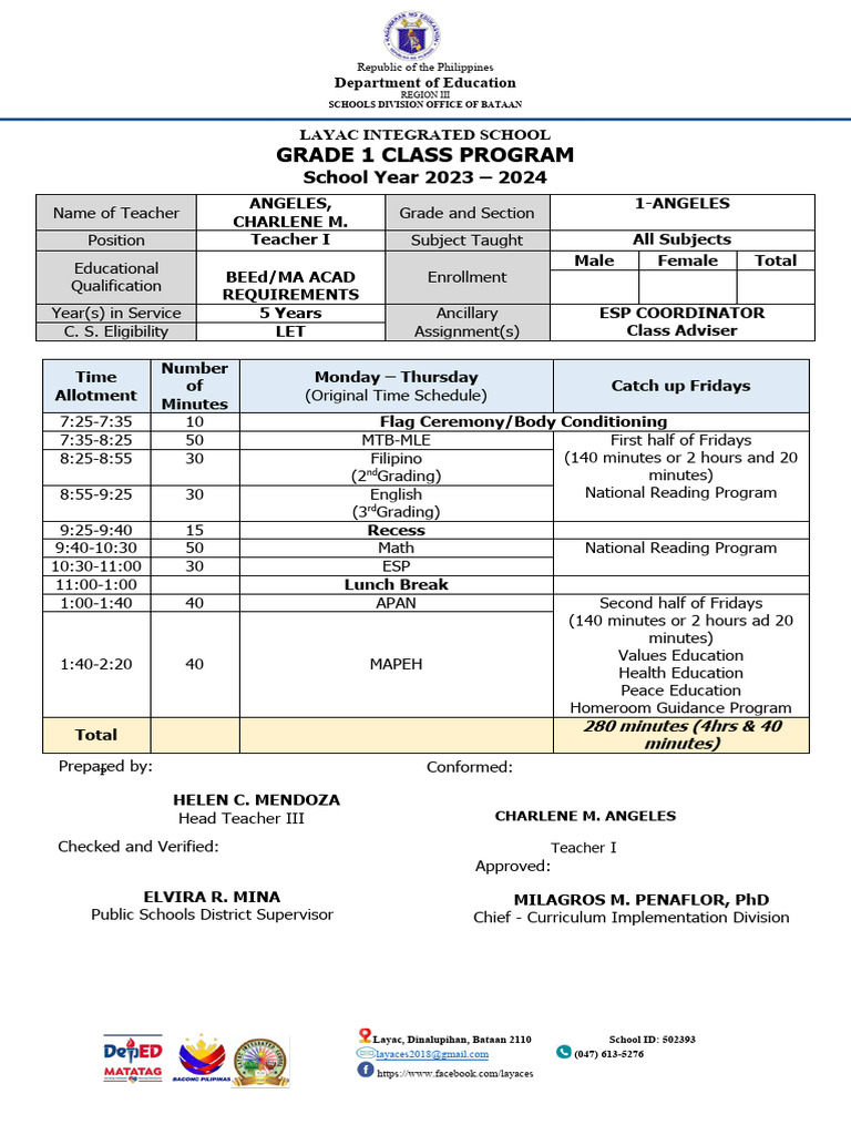 Grade 1-5 Class Programs 2023-2024 | PDF | Schools