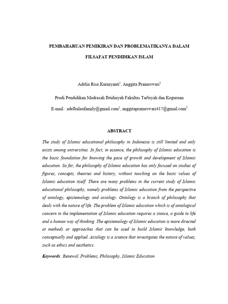 Pembaharuan Pemikiran Dan Problematikanya Dalam Filsafat Pendidikan Islam | PDF | Sains & Matematika