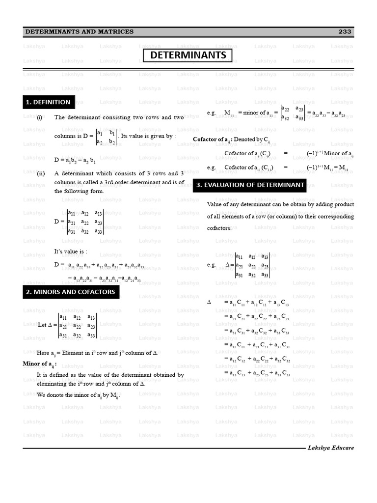 DETERMINANTS AND MATRICES Math (NM) Topic-1 (Theory+LDA) | PDF | Determinant | Matrix (Mathematics)