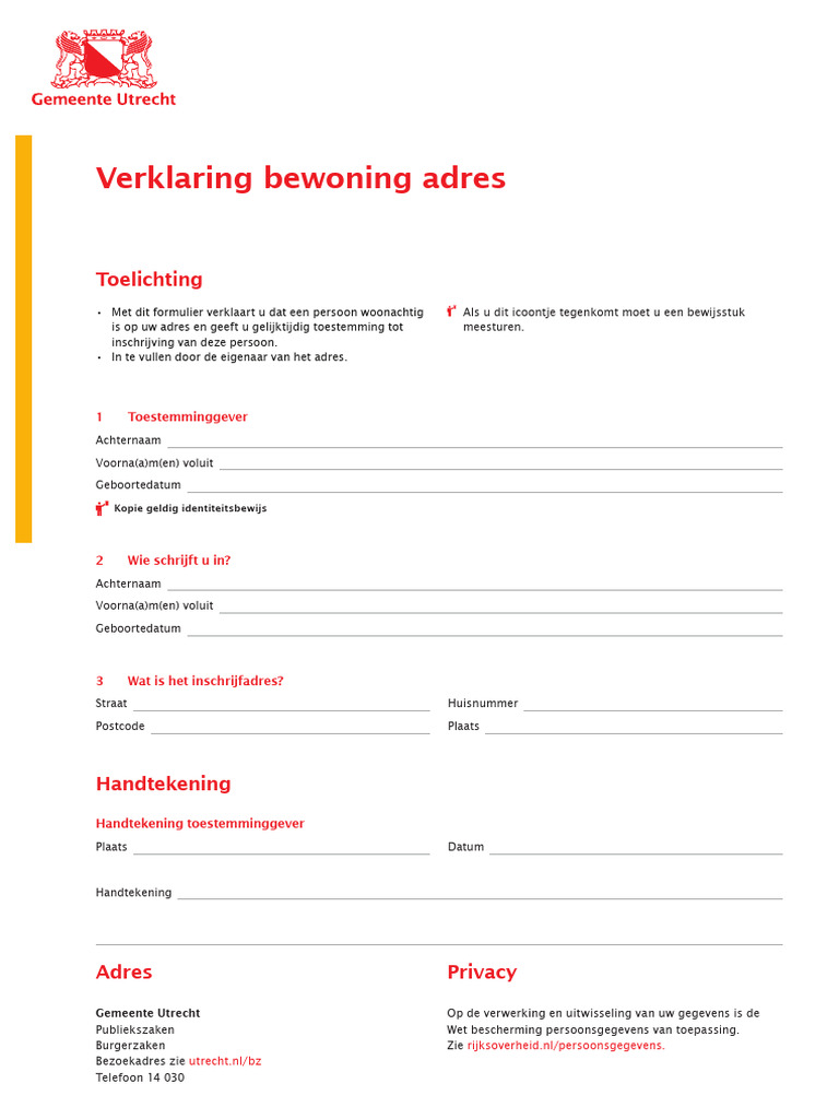 U Form Verklaring Bewoning Adres Inschrijving in NL | PDF