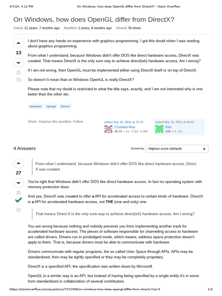On Windows, how does OpenGL differ from DirectX_ - Stack Overflow | PDF | Graphics Processing ...