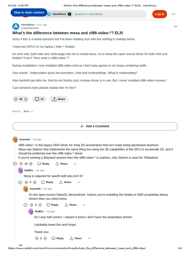 What's The Difference Between Mesa and Xf86-Video - ELI5 - R - Archlinux | PDF | Device Driver ...