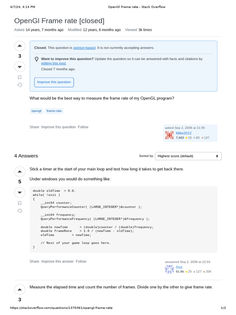 OpenGL Frame Rate Measurement | PDF | Computing