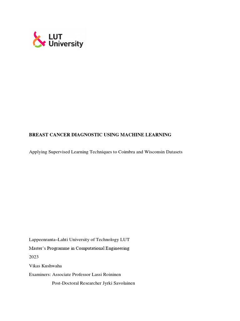 Breast Cancer Diagnostiic Using Machine Learning | PDF | Machine ...