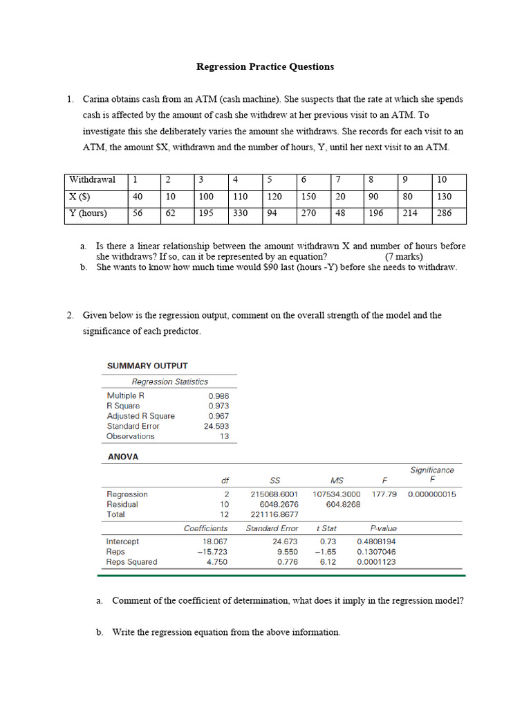 Regression Practice Questions | PDF | Regression Analysis | Dependent And Independent Variables